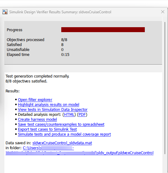 Review Test Generation Analysis Results - MATLAB & Simulink